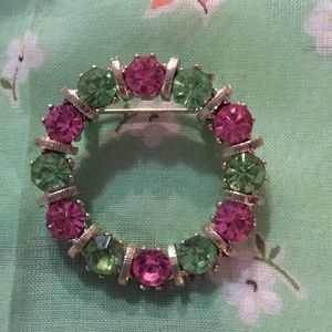 Vintage | Jewelry | Vintage Bright Pink And Green Circle Pin | Poshmark